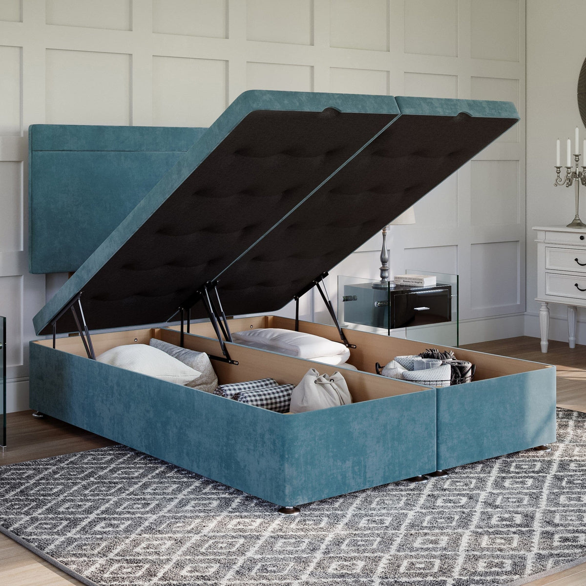 Teal Ottoman Divan Bed Base – Divan Base Direct