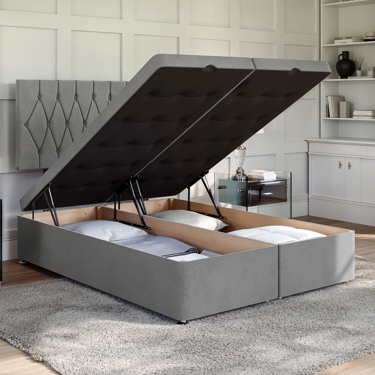 Grey Linen Ottoman Divan Bed Base – Divan Base Direct